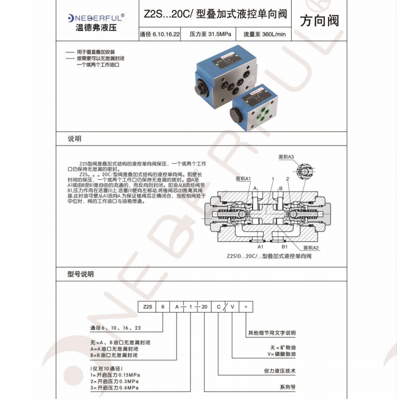 Modular hydraulic operated check valve Z2S10 - www.wendefuvalve.com